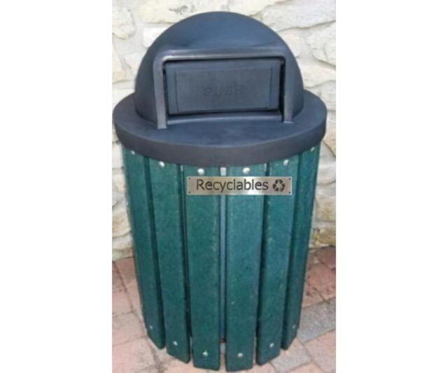 32 Gallon Recycled Plastic Trash Receptacle With Plastic Lid - Park Decor